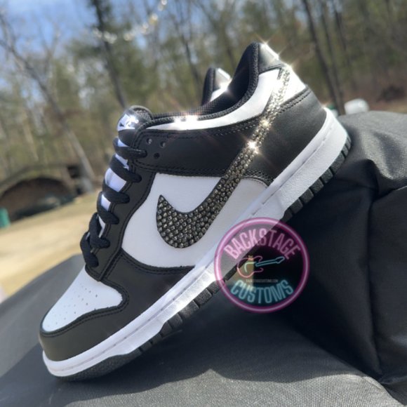 Nike | Shoes | New Custom Authentic Nike Dunk Low Blackwhite Rhinestone ...
